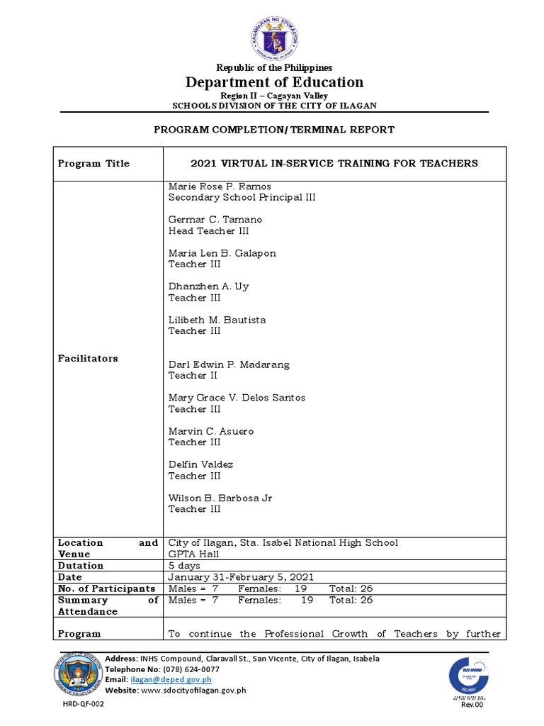 Terminal Report-INSET22 With M&E | PDF | Educational Technology | Learning