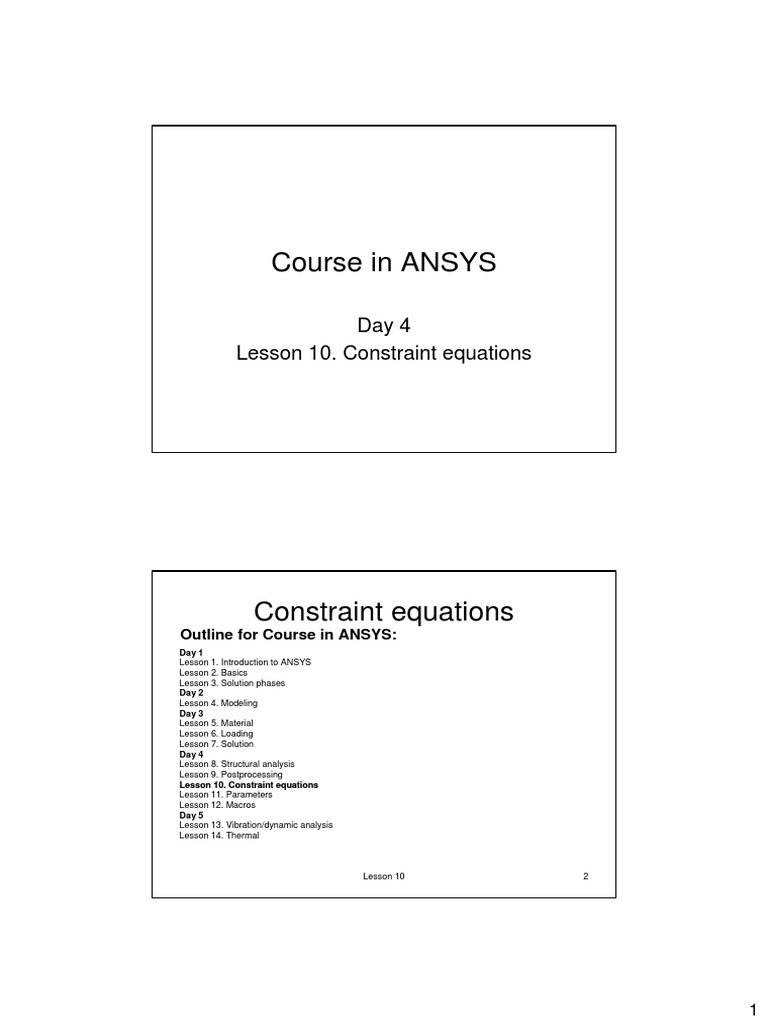 Course in ANSYS: Day 4 Lesson 10. Constraint Equations | Download Free PDF | Equations ...