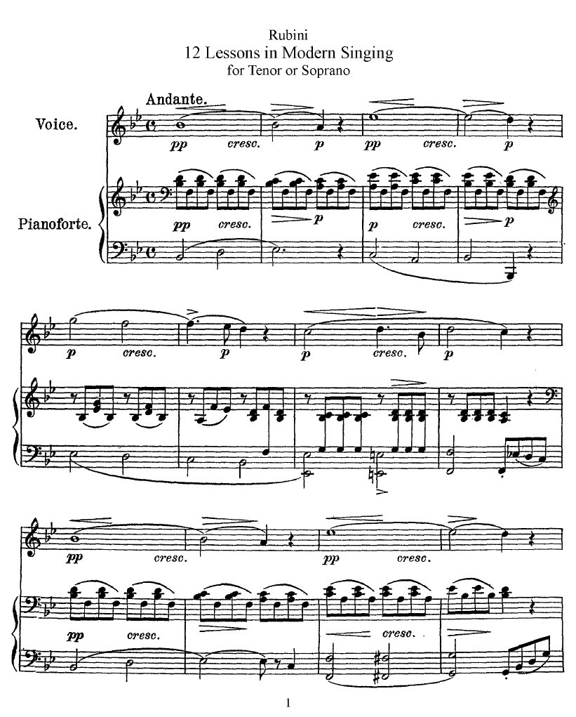 Rubini, Giovanni Battista 12 Lessons in Modern Singing For Tenor or ...
