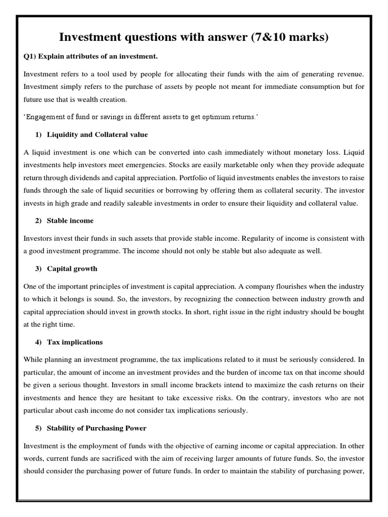 Investment Questions With Answer (7&10 Marks) : Q1) Explain Attributes ...