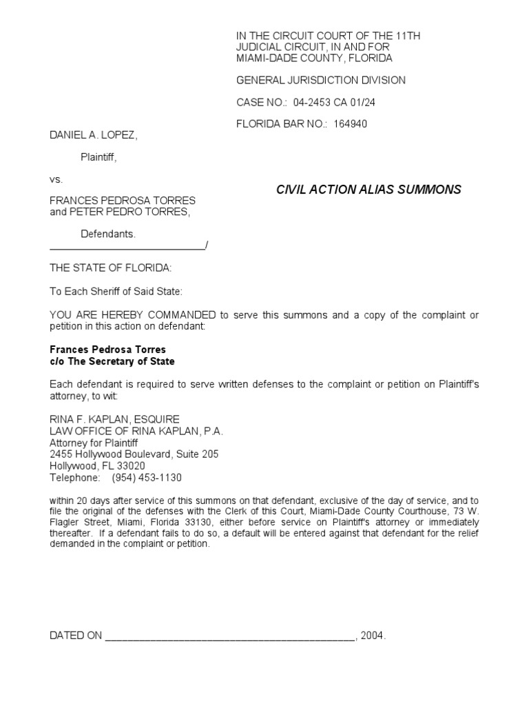 Civil Action Alias Summons | PDF