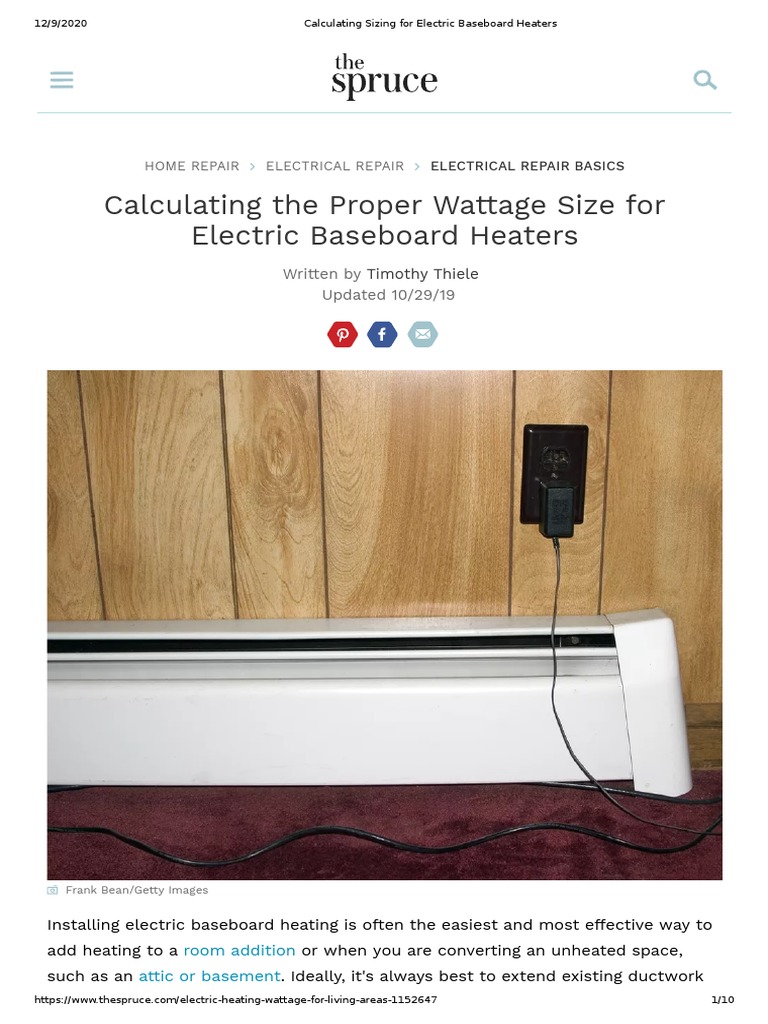 Calculating Sizing For Electric Baseboard Heaters | Download Free PDF ...