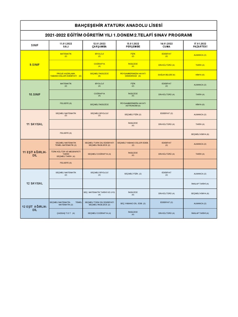 1.donem 2.telafi Sinav Programi | PDF