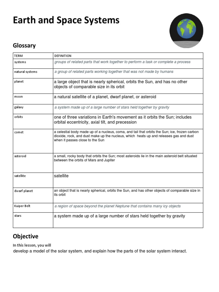 Earth and Space Systems Glossary Guide | PDF | Meteoroid | Solar System
