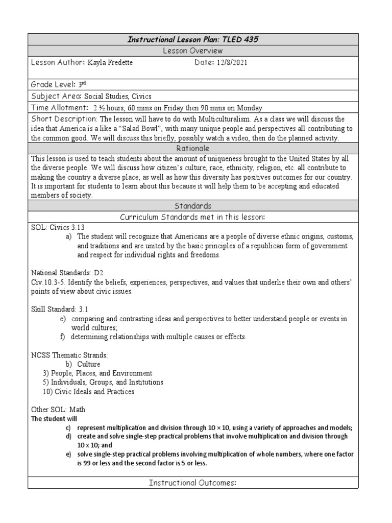 Final Lesson Plan 2 - Social Studies | PDF | Multiculturalism | Cognition