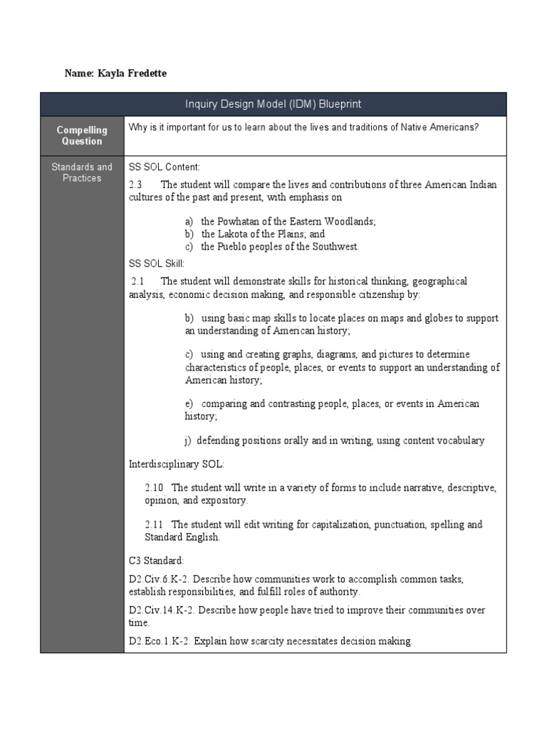 Inquiry Design Lesson - Social Studies | PDF | Native Americans In The ...