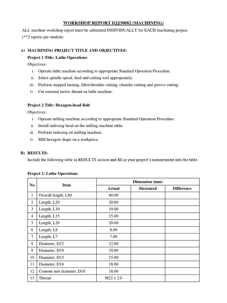 Workshop Report Djj30082 (Machining) : A) Machining Project Title and ...