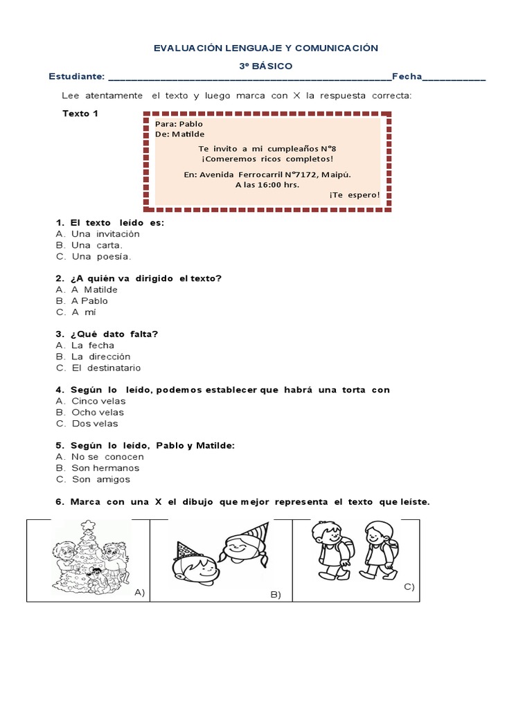 Prueba de Lenguaje 3° Básico | PDF