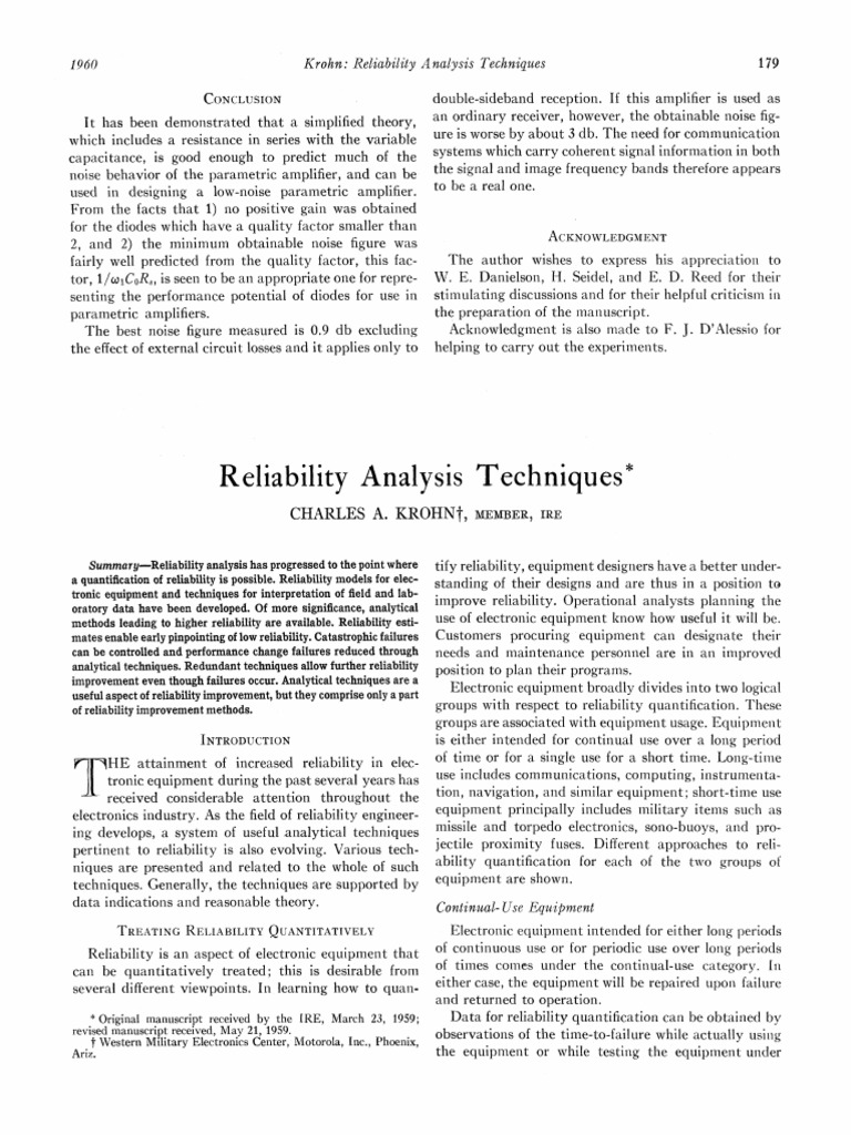 Reliability Analysis Techniques: 1/C1Cor8 | PDF | Reliability ...