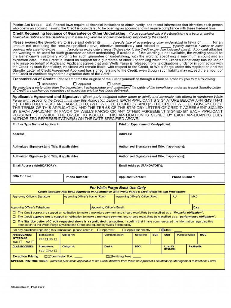 Application SBLC WELLS FARGO | PDF