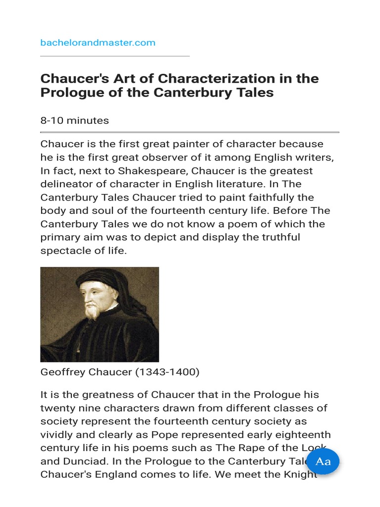 Chaucer's Characterization in the Prologue | PDF | The Canterbury Tales ...