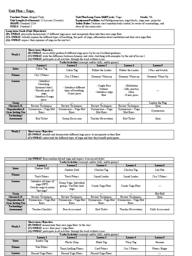 Yoga Unit Plan | PDF | Yoga | Asana