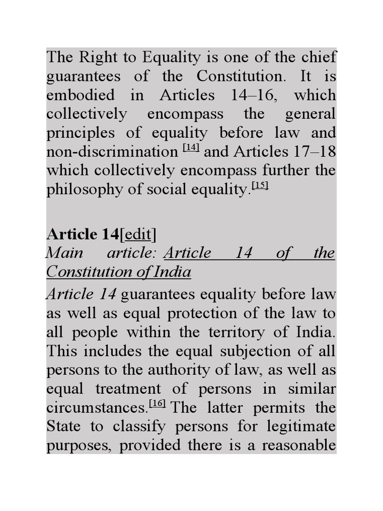 Article 14 (Edit) : Main Article: Article 14 of The Constitution of ...