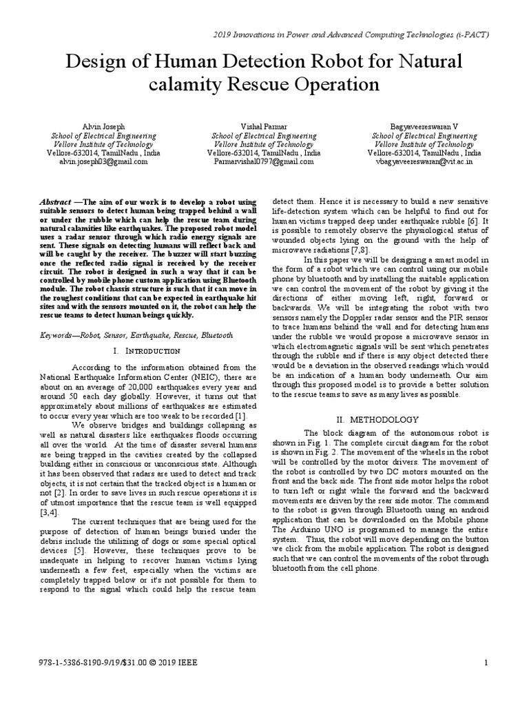 Human Detection Robot For Natural Calamity Rescue Operation - 2019 ...