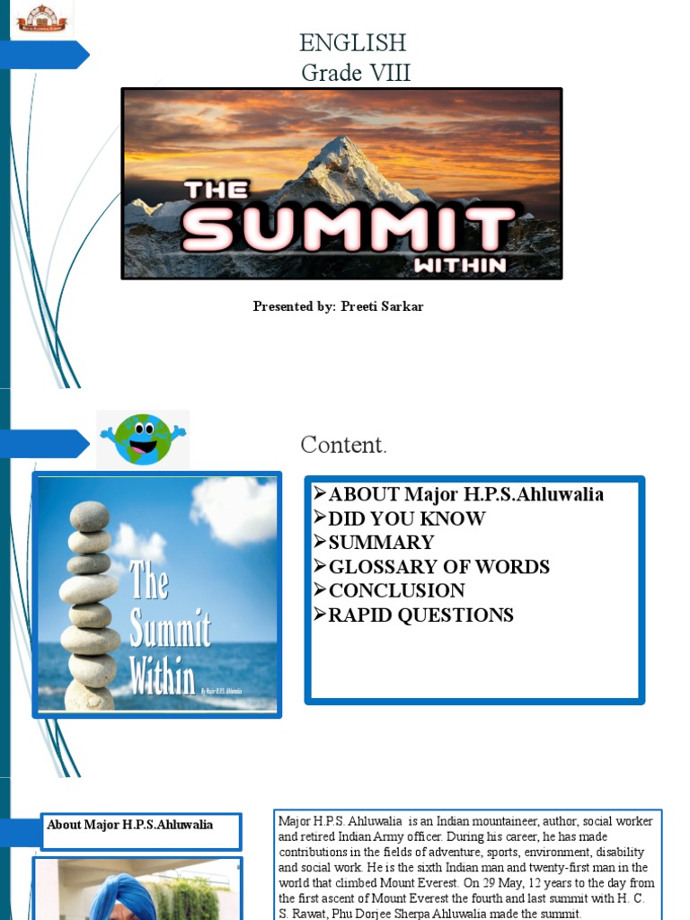 Grade 8 - Lesson 5 - PPT - The Summit Within | PDF | Mountains