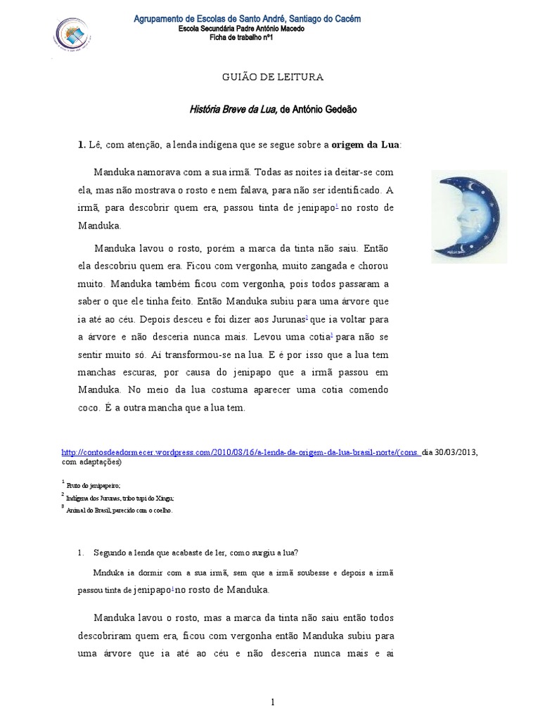 Ficha 1 - História Breve Da Lua | PDF