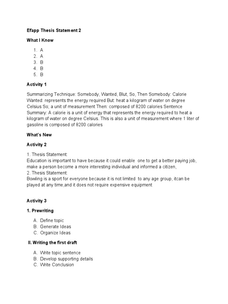 Efapp Thesis Statement 2 What I Know | PDF | Writing