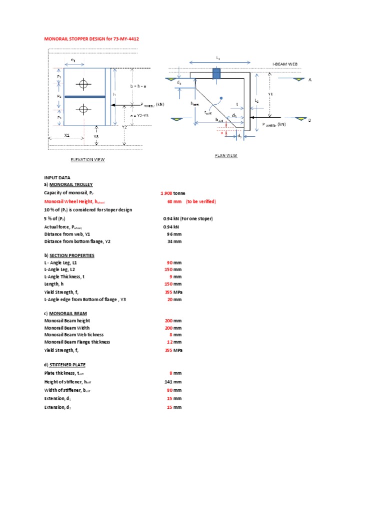 Monorail Stopper Design For 73-My-4412: Input Data | PDF | Screw | Bending