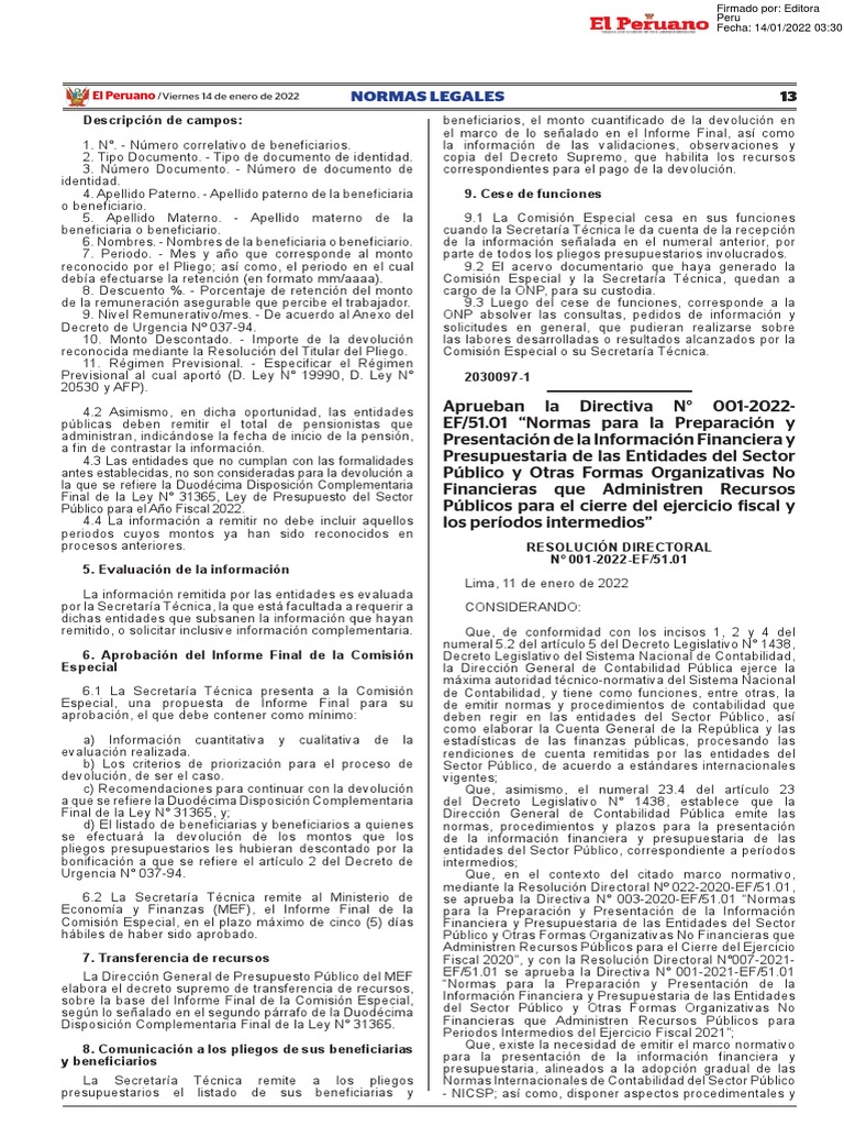 Aprueban La Directiva N 001 2022 Ef5101 Normas para La P Resolucion ... Aprueban La Directiva N 001 2022 Ef5101 Normas para La P Resolucion ...