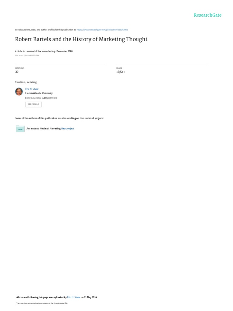 Robert Bartels and The History of Marketing Though | PDF | Theory | Thought