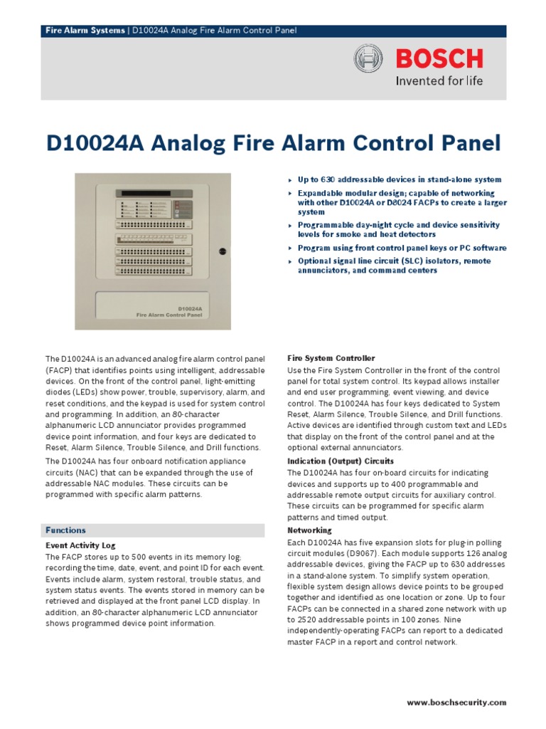 Fire Alarm Systems - D10024A Analog Fire Alarm Control Panel | PDF ...