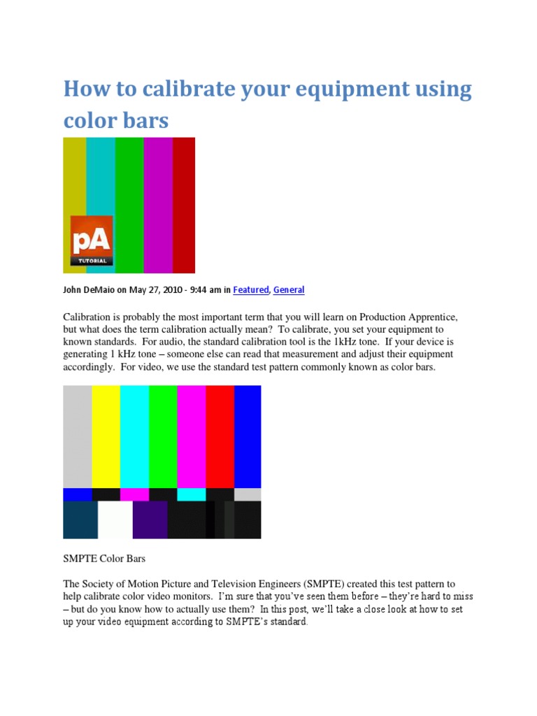 Calibrating Monitors with SMPTE Color Bars | PDF | Computer Monitor ...