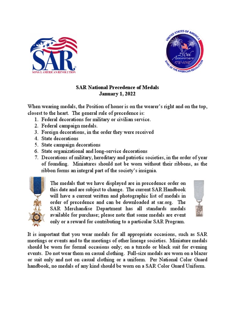 SAR Medals and Order of Precedence | PDF