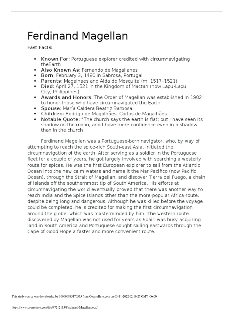 Ferdinand Magellan | PDF | Age Of Discovery | Exploration