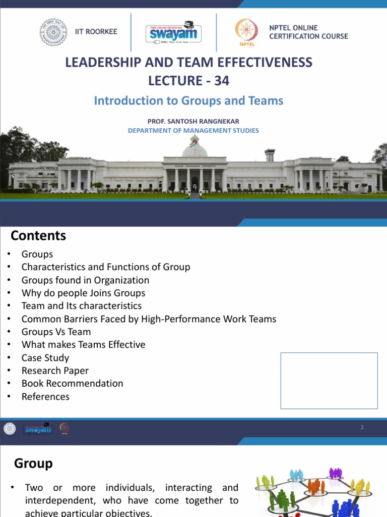Leadership and Team Effectiveness Lecture - 34: Introduction To Groups ...
