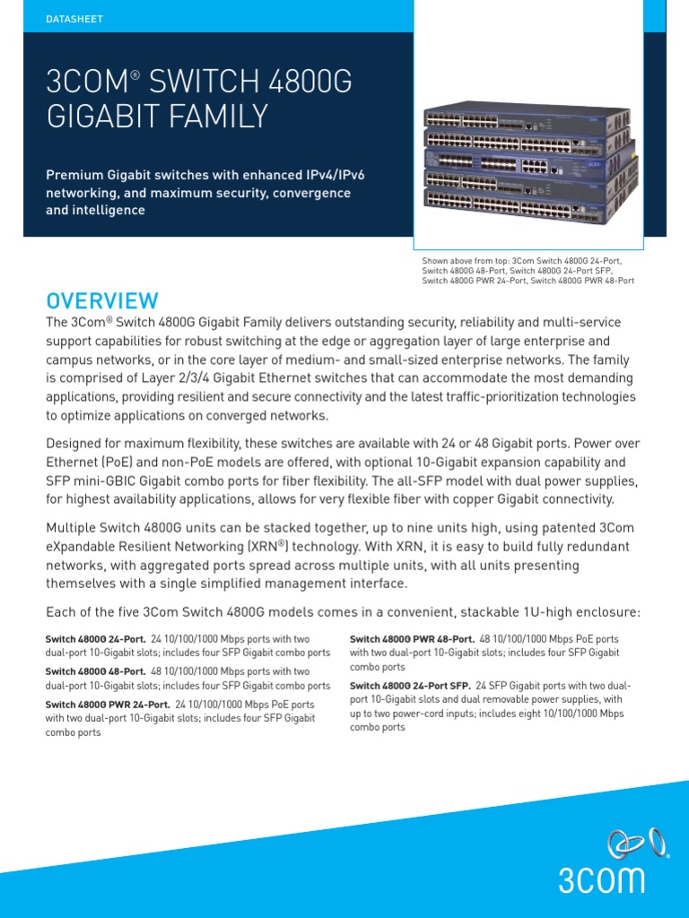 3com SWITCH 4800G Gigabit Family | PDF | I Pv6 | Computer Network