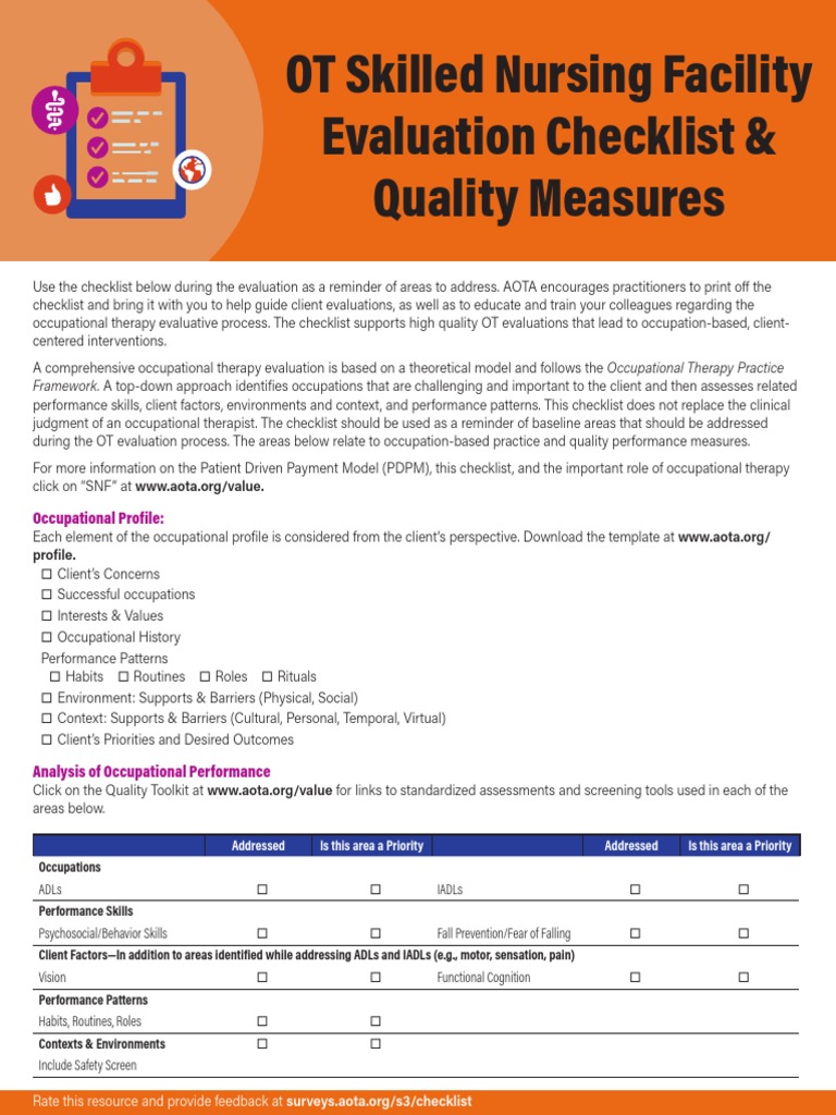 OT Skilled Nursing Facility Evaluation Checklist & Quality Measures ...