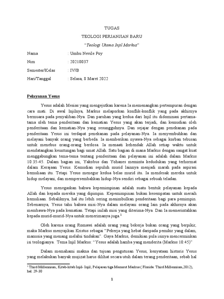 Tugas Tpb-Umbu Poy-Injil Markus | PDF