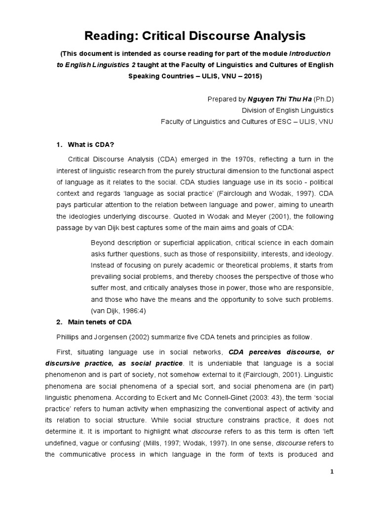 Reading For Critical Discourse Analysis | PDF | Discourse | Semantics