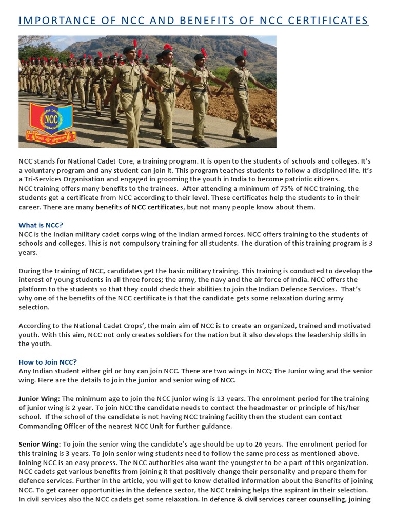 Importance of NCC and Benefits of NCC Certificates | PDF | Cadet | Military