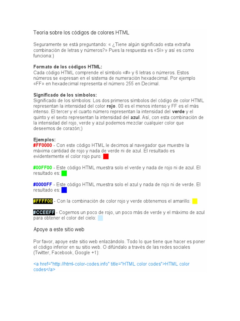 Teoría Sobre Los Códigos de Colores HTML | PDF | Informática