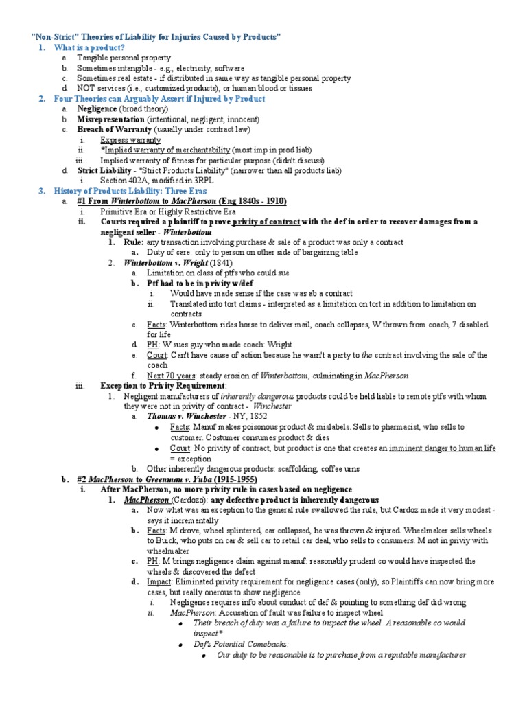 My PL Outline - Size 10 | PDF | Product Liability | Tort