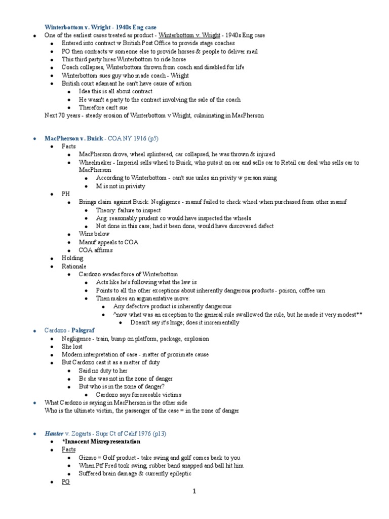Winterbottom v. Wright - 1940s Eng Case: Innocent Misrepresentation ...