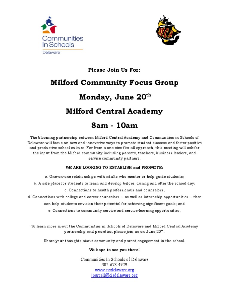 Milford Community Focus Group Invitation | PDF | Social Science | Wellness