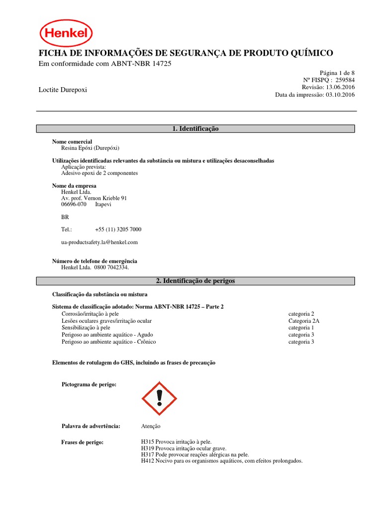 Ficha de Informações de Segurança de Produto Químico: em Conformidade ...