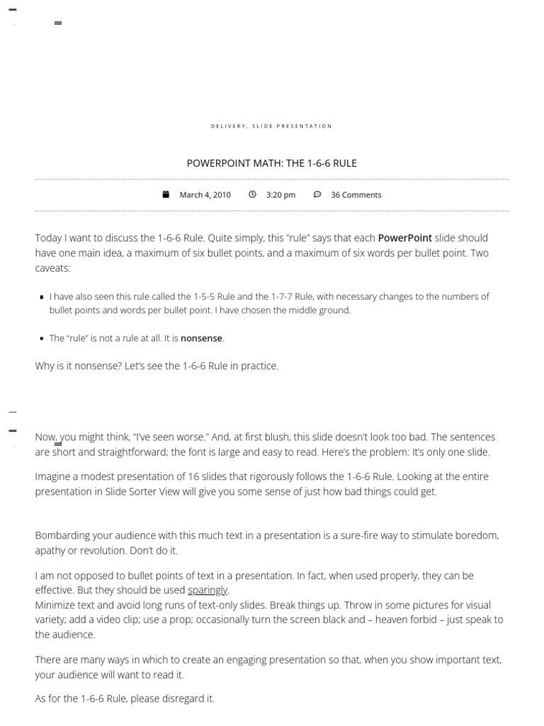 PowerPoint Math - The 1-6-6 Rule - Manner of Speaking | PDF | Microsoft ...