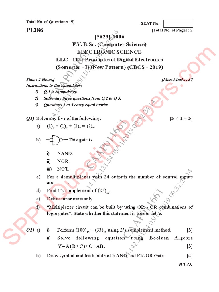 FYBSC Computer Science ELC-112 Exam 2019 | PDF | Logic Gate ...