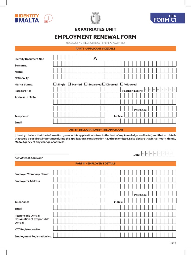 Form C1 Single Work Permit Renewal Application | PDF | Information ...