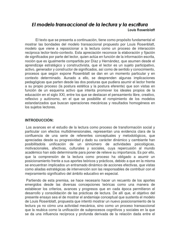 El Modelo Transaccional de La Lectura y La Escritura | PDF | Sicología ...