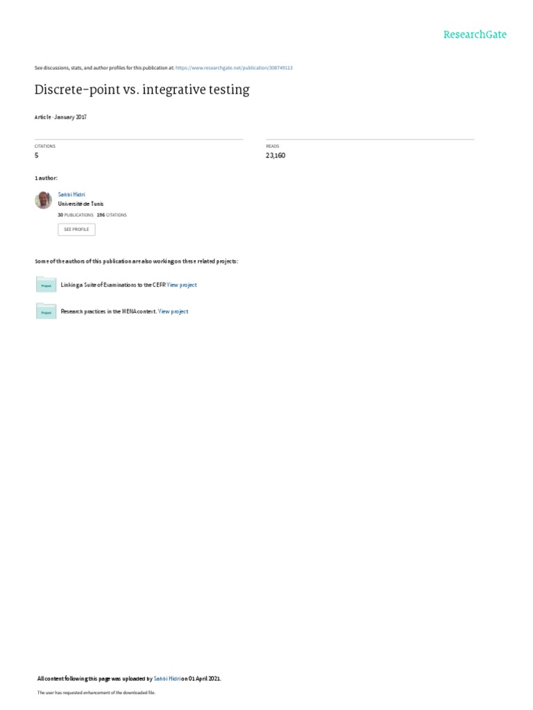 Discrete-Point vs. Integrative Testing: January 2017 | PDF ...