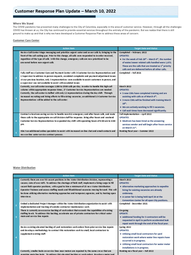 Columbia's COVID Customer Response Plan | PDF | Economies