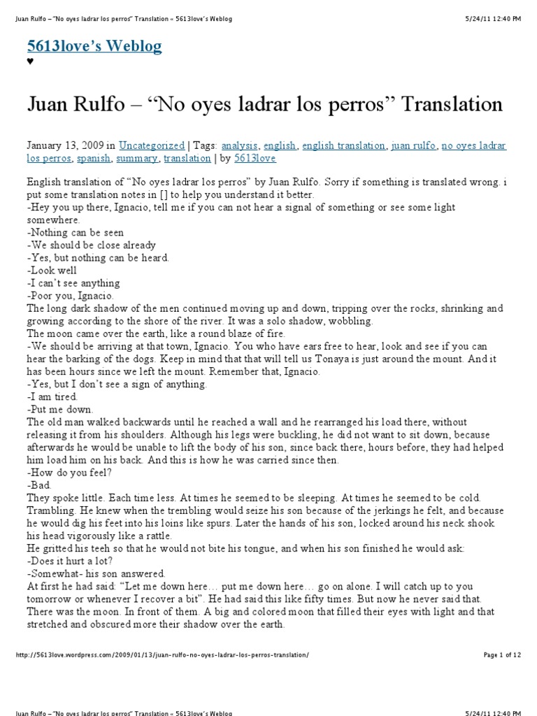 Translation of Rulfo's "No Oyes Ladrar" | PDF | Language Arts ...