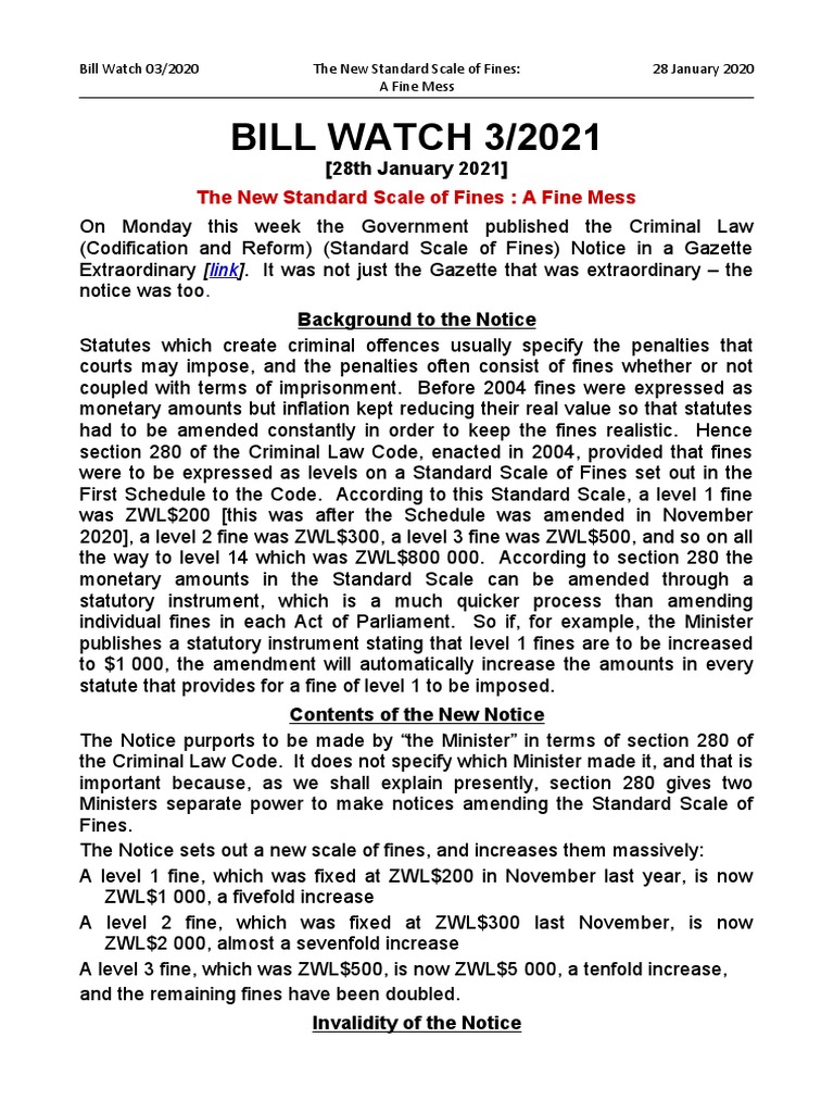 BILL WATCH 03-2021 - The New Standard Scale of Fines - A Fine Mess ...
