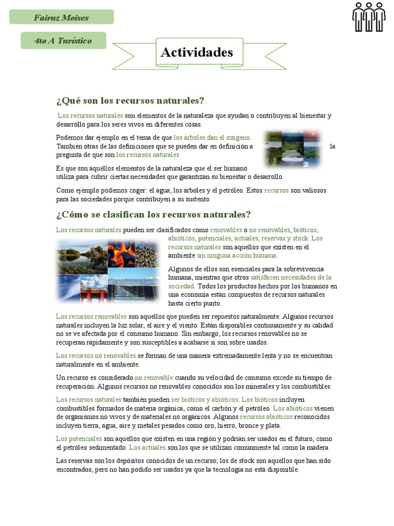 Actividades Acerca de Los Recursos Naturales | PDF | Energía renovable ...