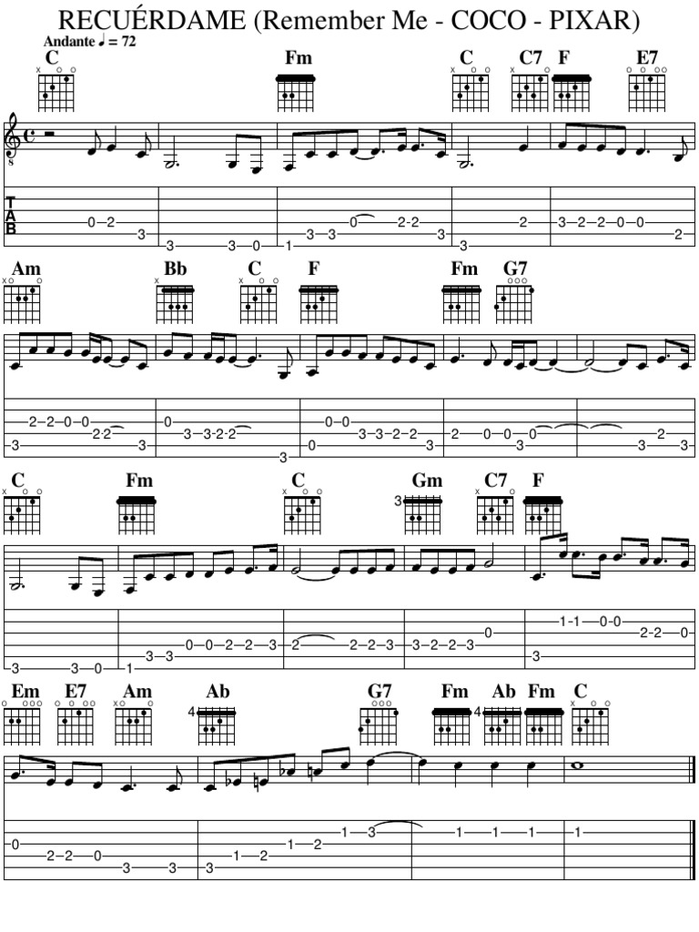 Recuerdame - Coco Guitar Tabs | PDF