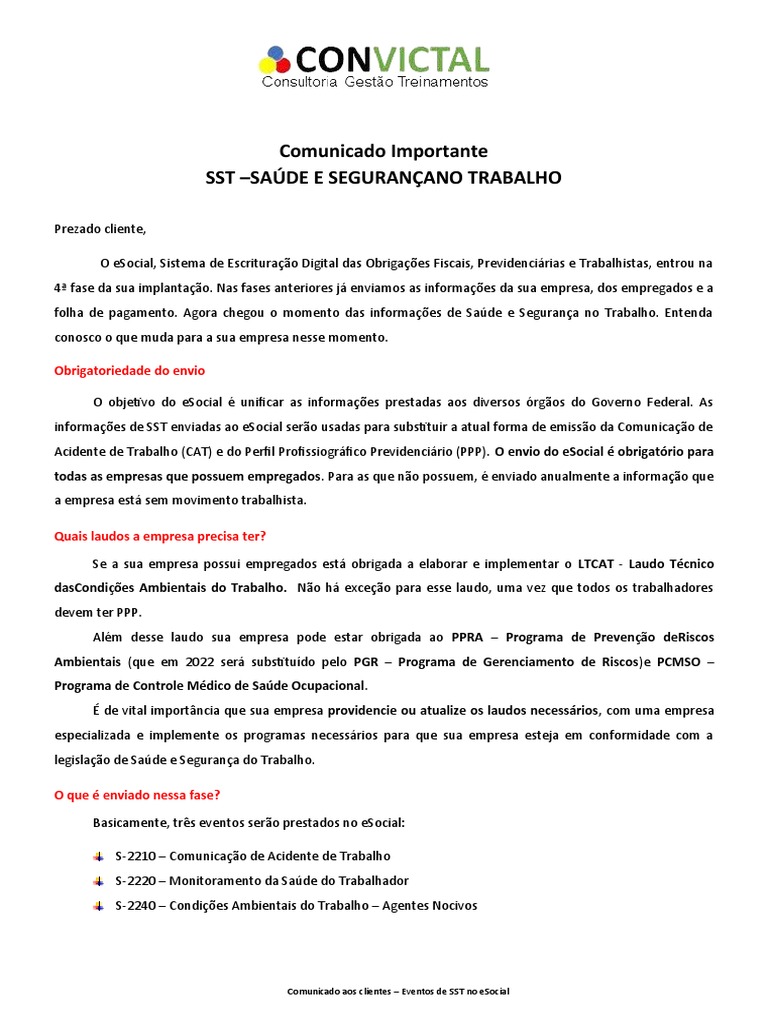 Comunicado - SST No Esocial | PDF